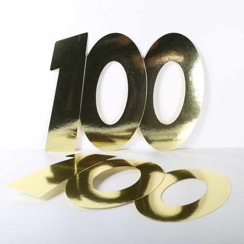 28cm Cardboard Cutout Number 100 Gold 3 Pack - PartyWerks